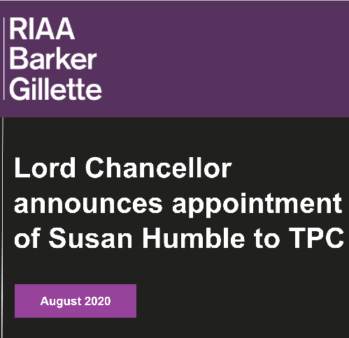 Susan Humble appointed as a member of the TPC - RIAA Barker Gillette